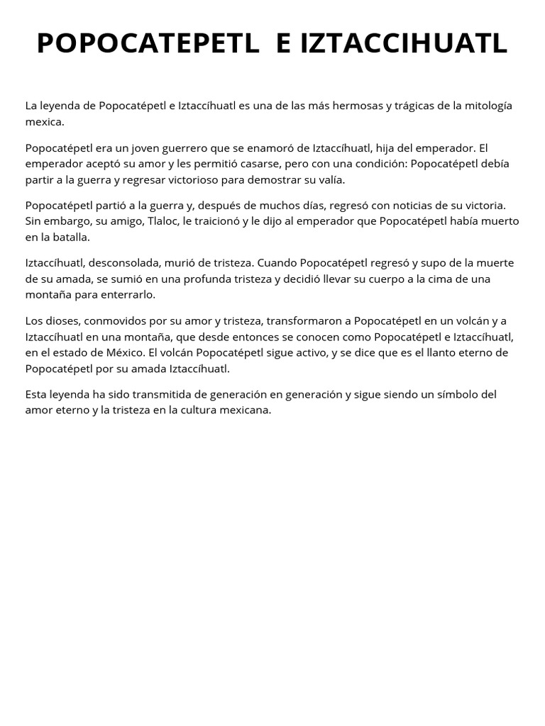 Popocatepetl e Iztaccihuatl PDF | PDF | Historia | Libros para adolescentes