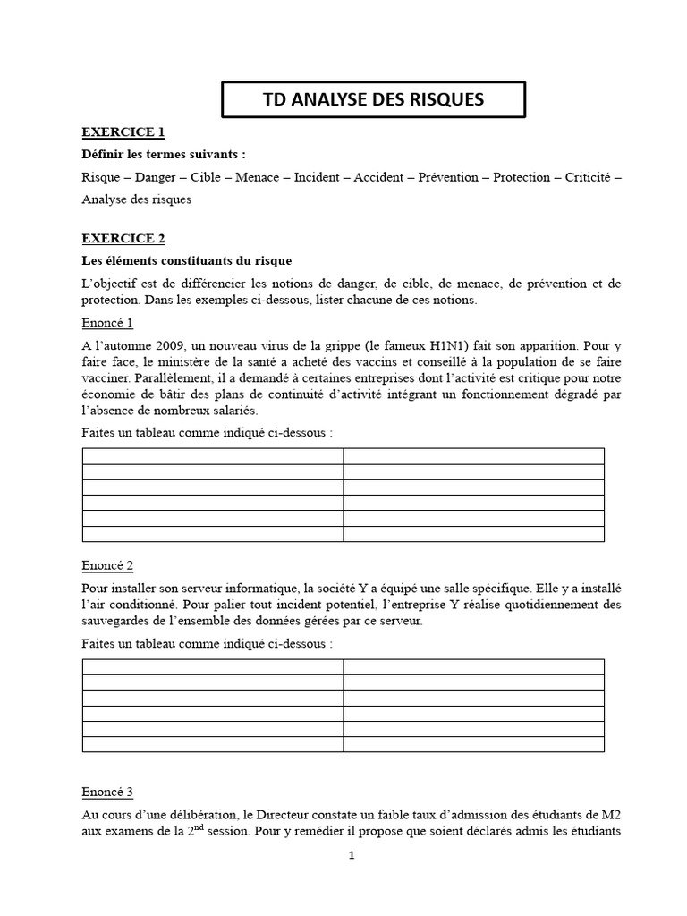TD Analyse Des Risques | PDF | Risque