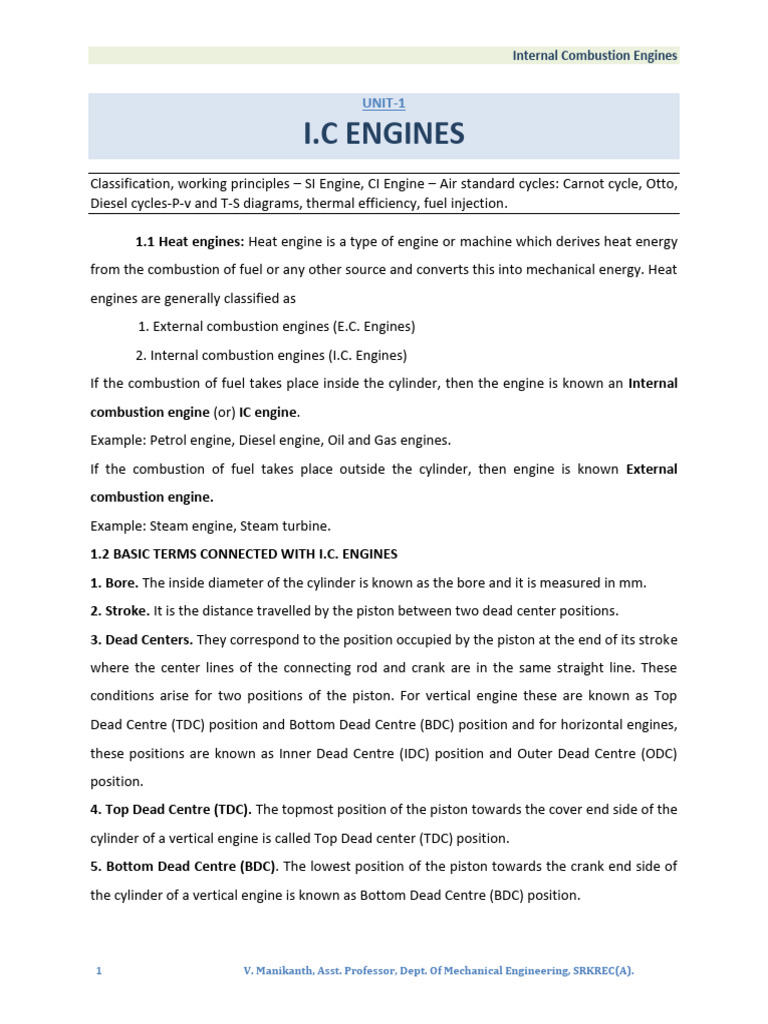 Ic Engines Notes | PDF | Internal Combustion Engine | Diesel Engine