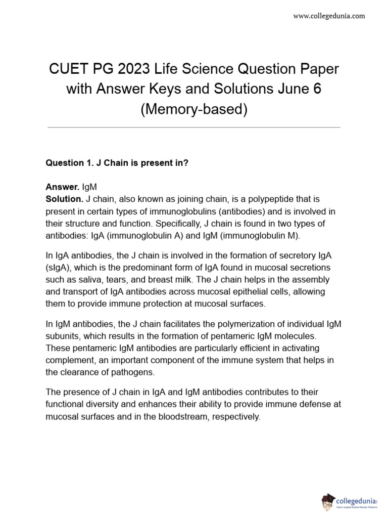 CUET PG 2023 Life Science Question Paper 1 | PDF | Progesterone | Ovary