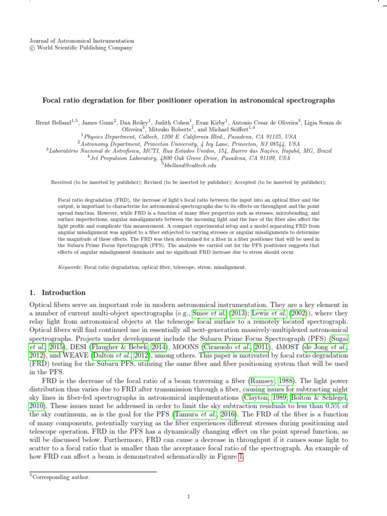 Focal Ratio Degradation in Fiber Positioners | PDF | Optical Fiber ...