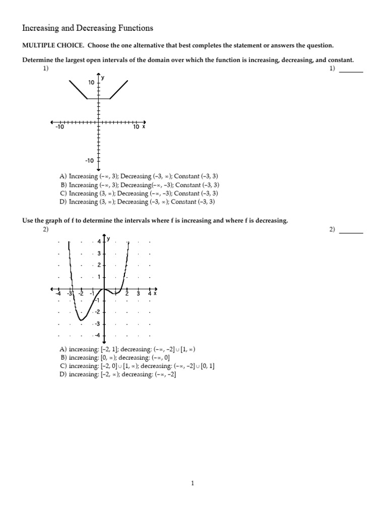 Increasing and Decreasing Functions Test | PDF | Function (Mathematics ...