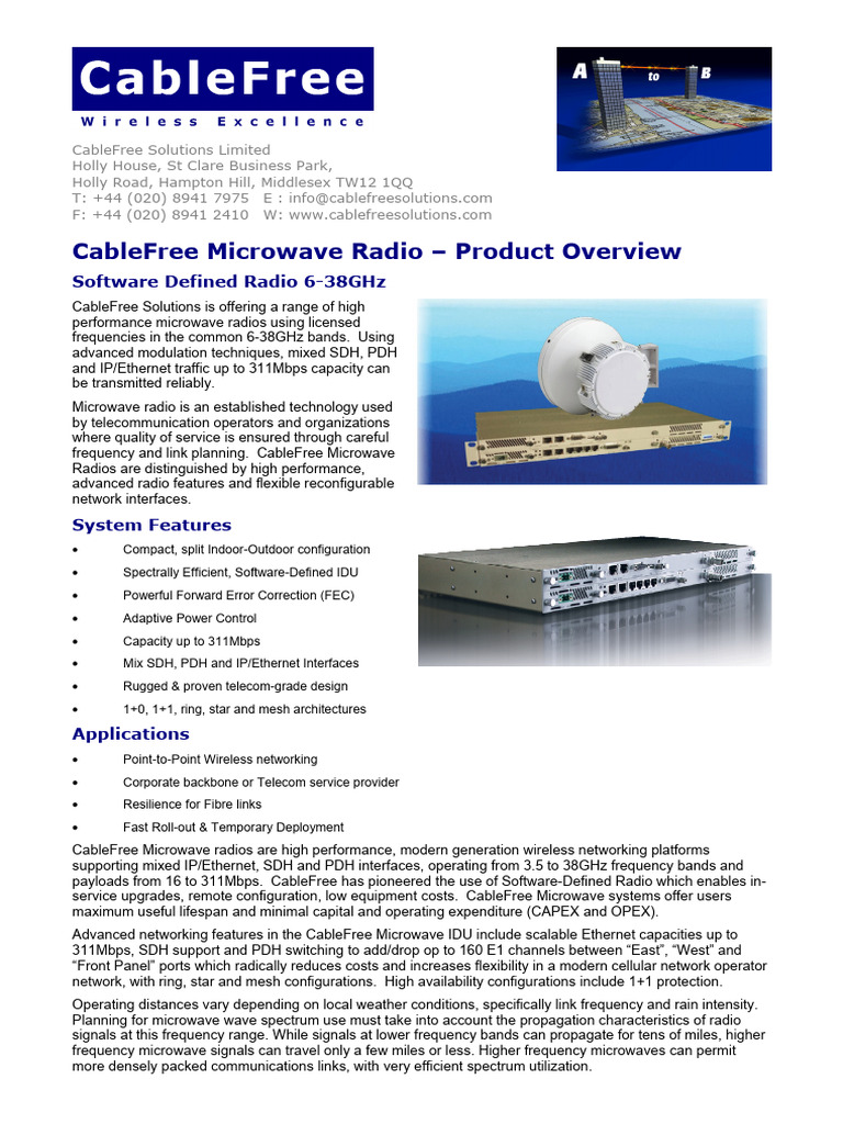 CableFree Microwave Radio Datasheet | PDF | Radio | Microwave