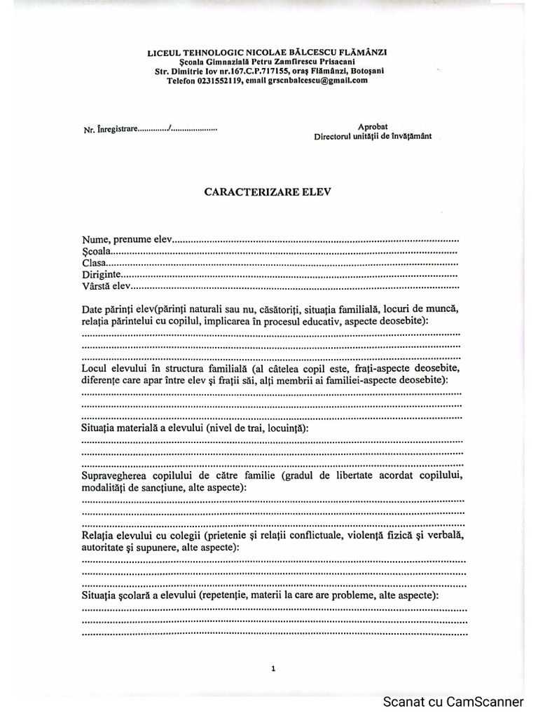 Caracterizare Elev Diriginte | PDF