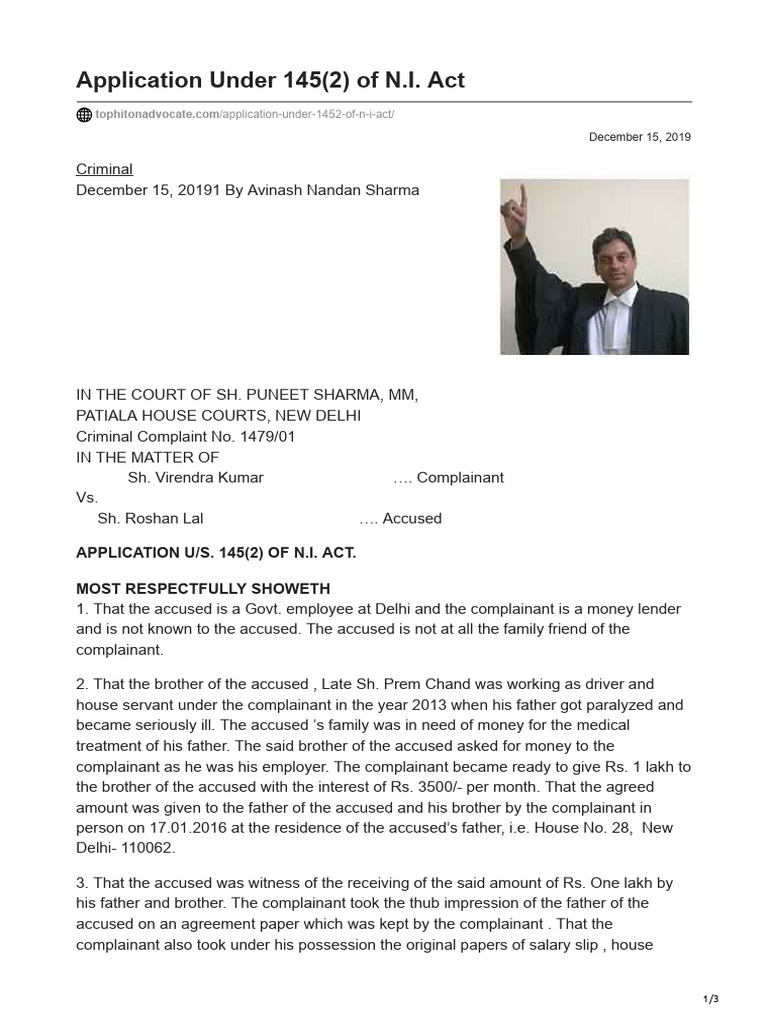 Application Under 1452 of NI Act | PDF | Cheque | Common Law