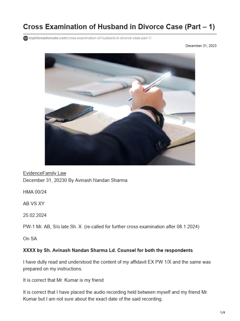 Cross Examination of Husband in Divorce Case | PDF