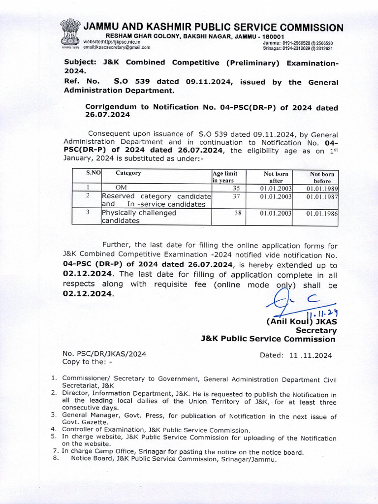 J and K Combined Competitive (Preliminary) Examination 2024 Extension ...