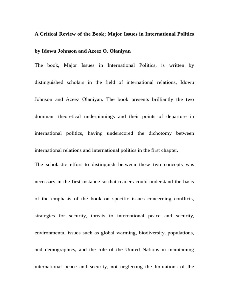 A Critical Review of The Book Major Issues in International Politics by ...