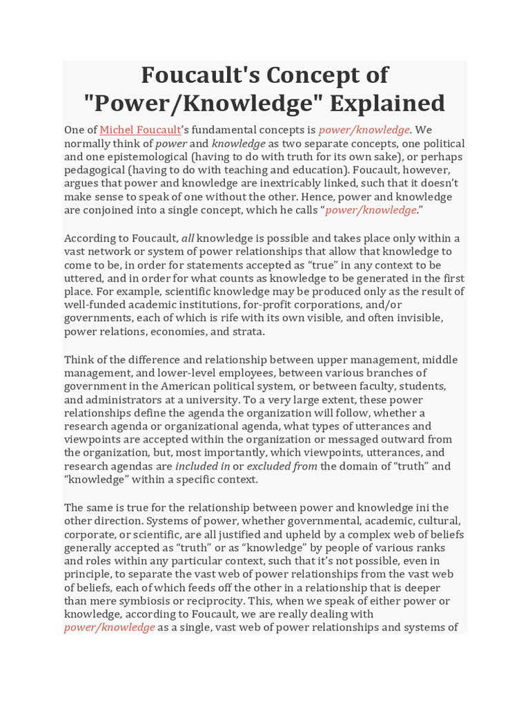 Foucault On Power N Knowledge | PDF | Knowledge | Political Philosophy