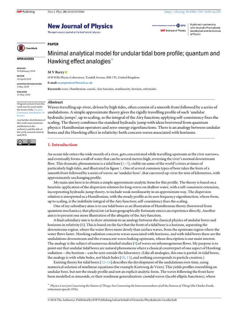 Minimal Analytical Model For Undular Tidal Bore pr-1 | PDF | Waves ...