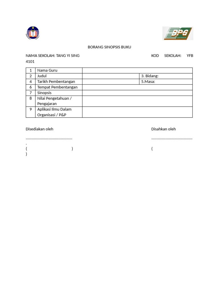 BORANG SINOPSIS BUKU Sample | PDF