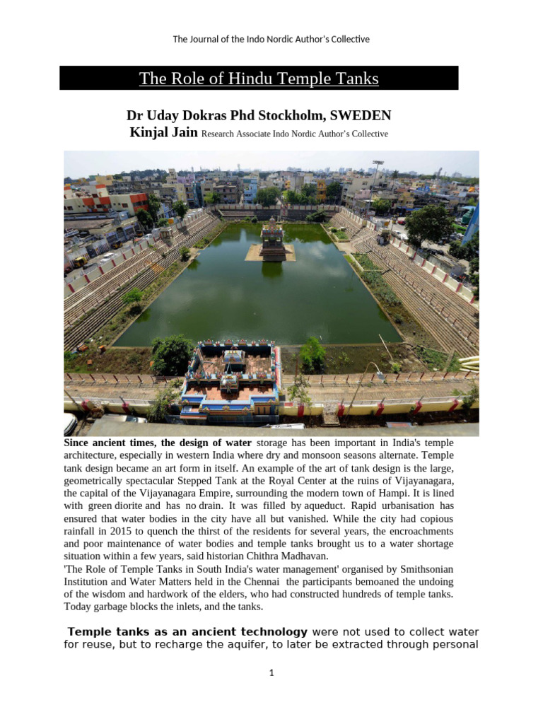 Role of Temple Tanks in Water Management | PDF | Social Science | Art