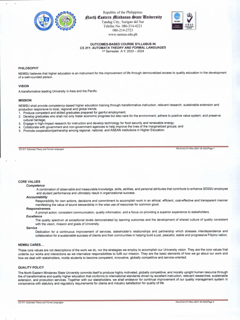 CS311 - Automata Theory and Formal Languages | PDF