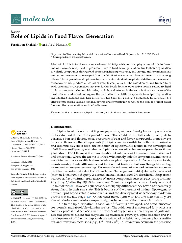 Role of Lipids in Food Flavor Generation en | PDF | Radical (Chemistry ...