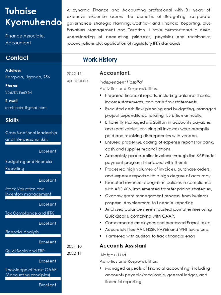 Finance Associate Resume - Kampala Uganda | PDF | Accounts Payable ...