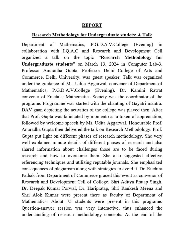Report of Talk On Research Methodology | PDF | Art | Science & Mathematics