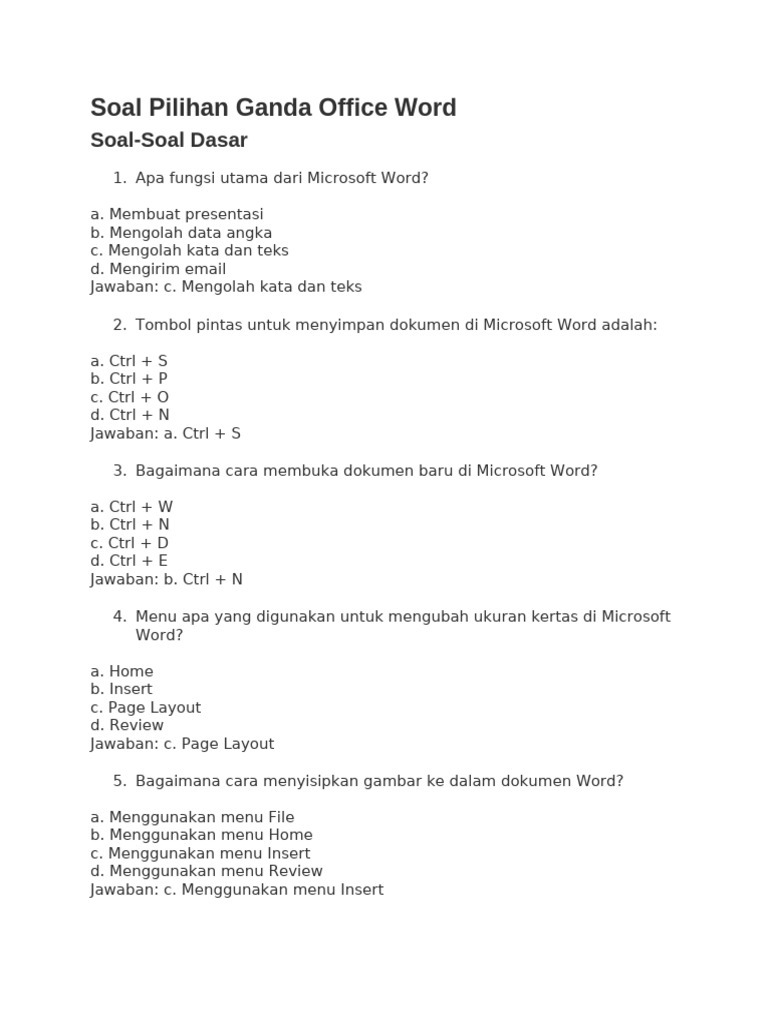 Soal Pilihan Ganda Microsoft Word | PDF | Seni