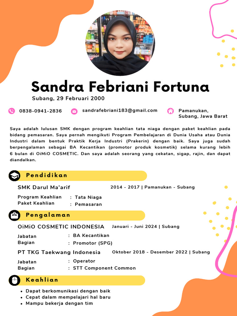 Resume Lulusan SMK Pemasaran | PDF