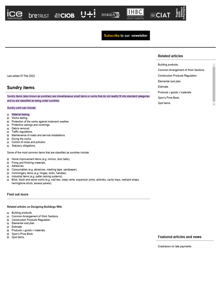 Sundry Items - Designing Buildings | PDF | Technology & Engineering