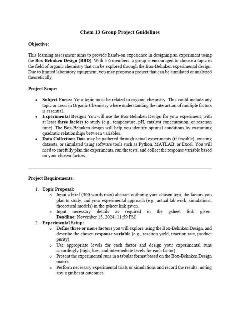 Chem 13 Group Project Guidelines | PDF | Experiment | Simulation