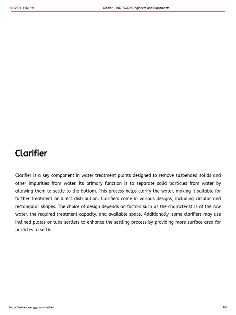 Claifier - INSTACON Engineers and Equipments | PDF | Environmental ...
