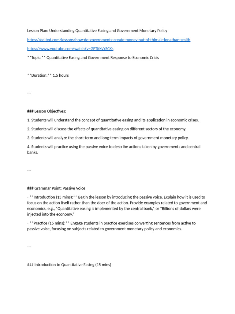Understanding Quantitative Easing and Government Monetary Policy | PDF | Quantitative Easing ...