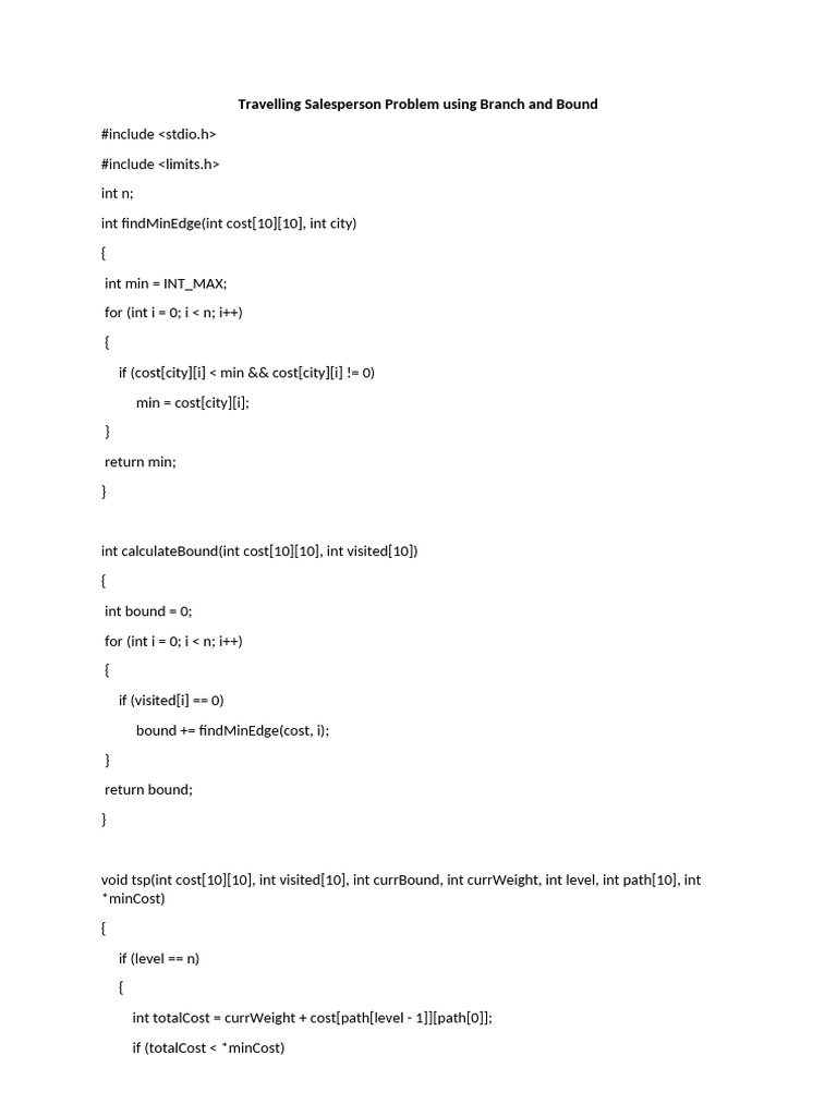 Travelling Salesperson Problem Using Branch and Bound | PDF | Computational Complexity Theory ...