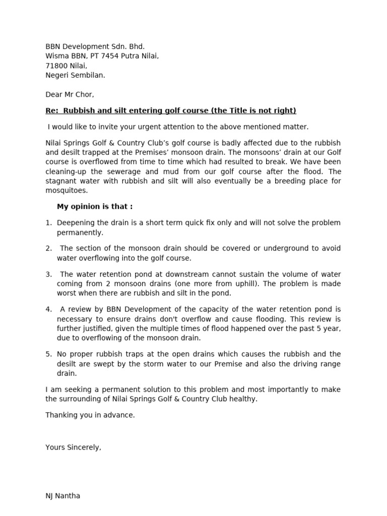 Monsoon Drain Letter | PDF | Home & Garden