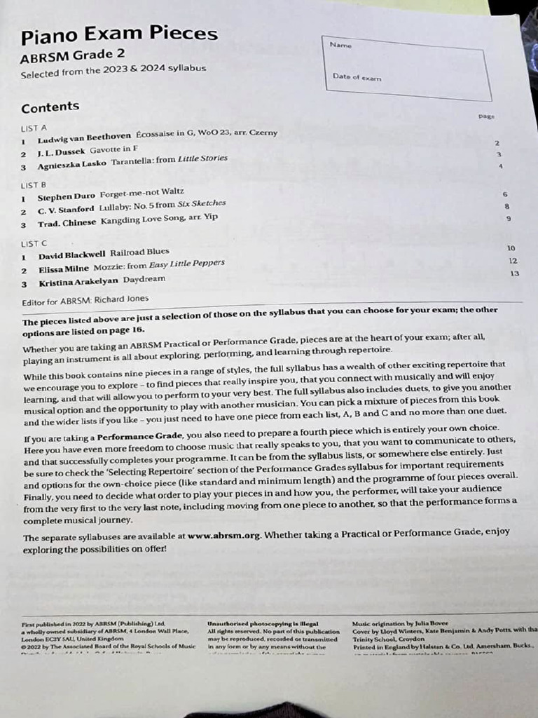 Grade 2 ABRSM 2023-2024 | PDF