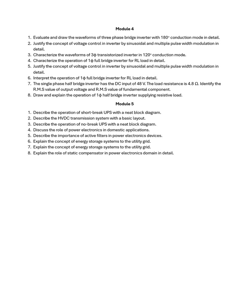 EEEModule 4 and Module 5 Question Bank | PDF