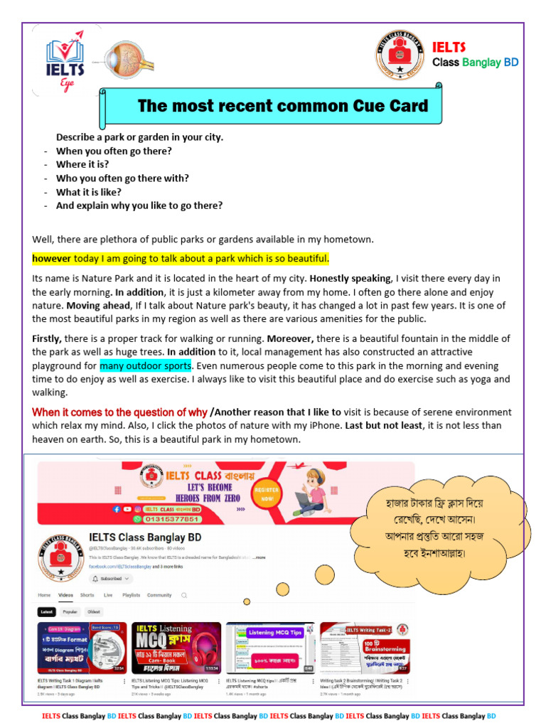 The Most Recent Common Cue Card IELTS Eye | PDF