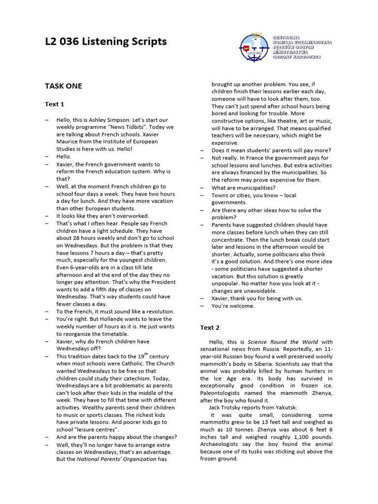 L2 036 Listening Scripts | PDF | Social Science | Foreign Language Studies