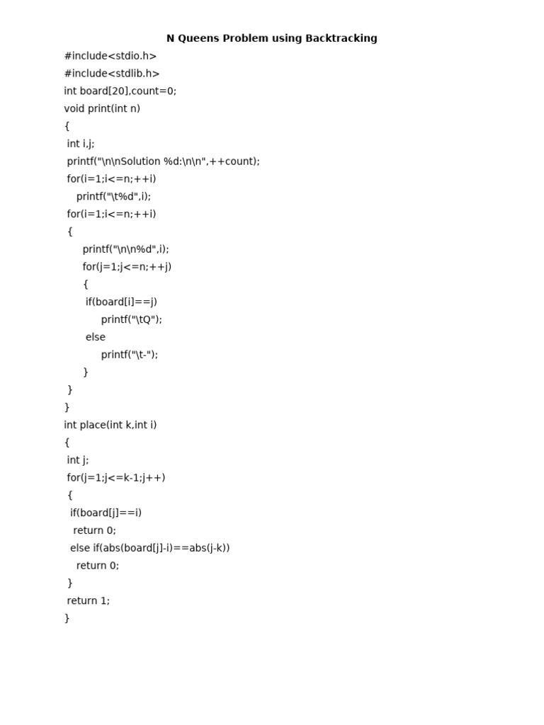 N Queens Problem Pdf Computer Programming Software Engineering 