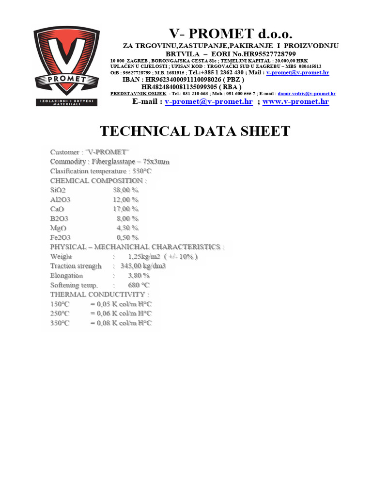 Glass Tape 75x3mm - Technical Data Sheet | PDF