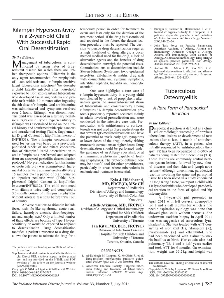 Rifampin Hypersensitivity in A 2 Year Old Child.32 | PDF | Allergy ...