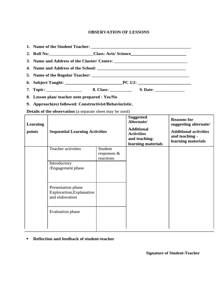 Lesson Observation Template | PDF | Career & Growth