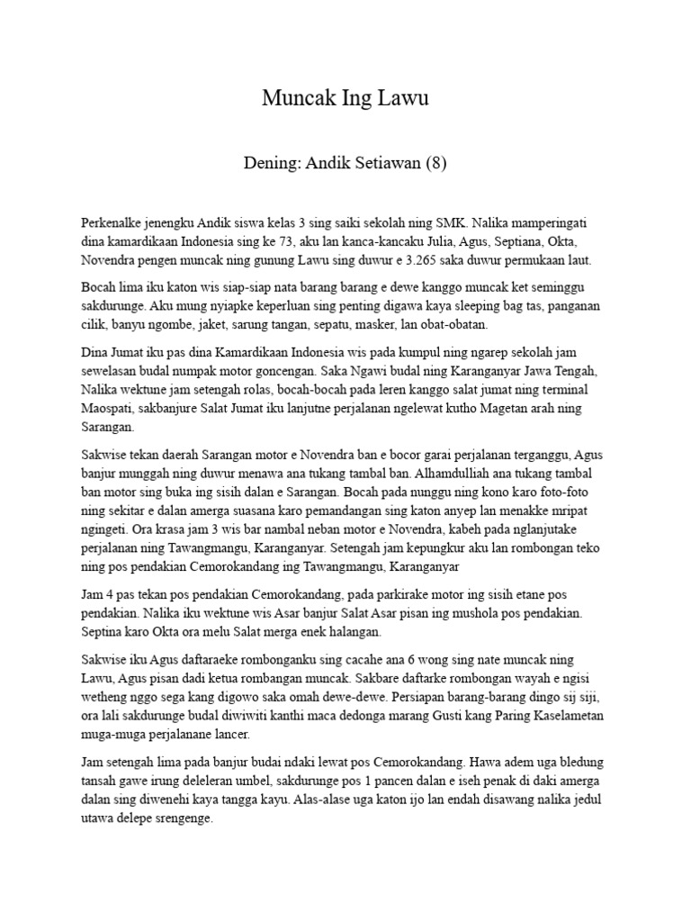 Muncak Ing Lawu: Dening: Andik Setiawan | PDF