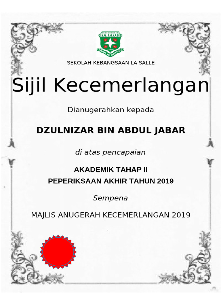 Contoh Sijil THP 2 | PDF