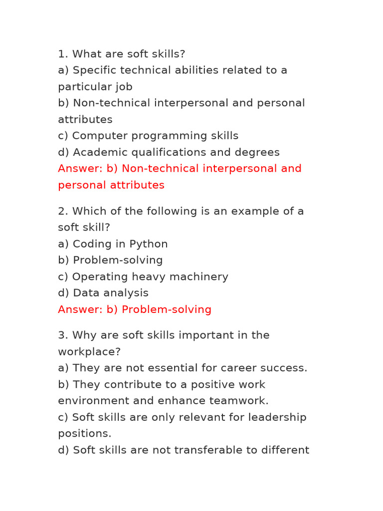 Soft Skills Assessment Questions & Answers | PDF | Emotional ...