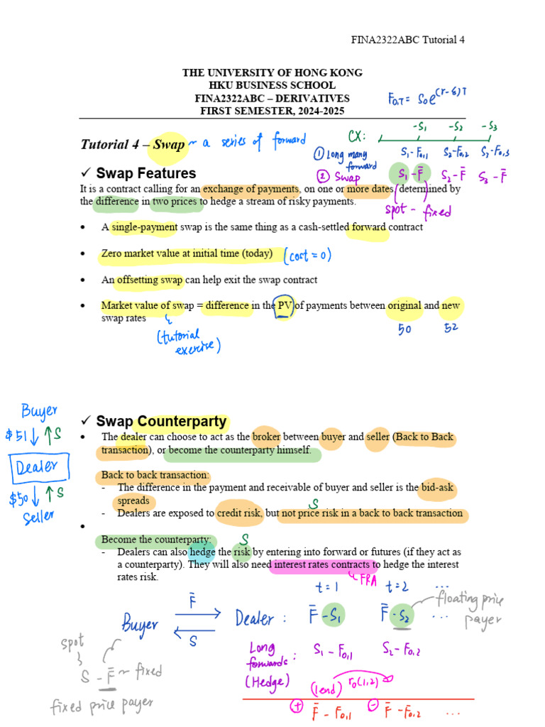 FINA2322 ABC Tutorial 4 notes | PDF | Swap (Finance) | Derivative (Finance)