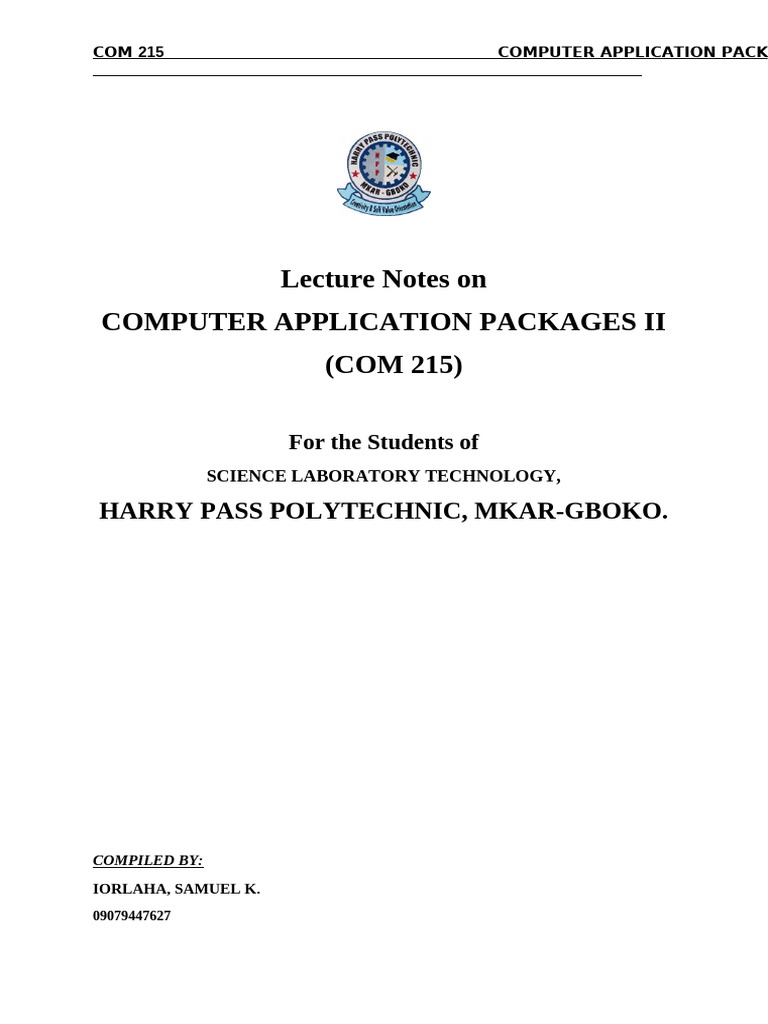Computer Application Packages Ii Lecture Note | PDF | Graphics | Databases