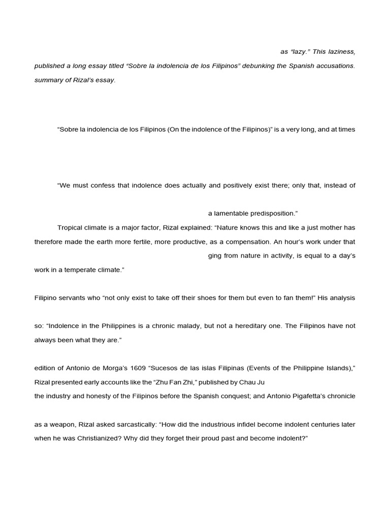 Rizal As A Social Scientist Indolence of The Filipino People | PDF Rizal As A Social Scientist Indolence of The Filipino People | PDF