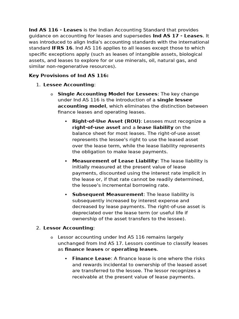 Overview of Ind AS 116 Leases | PDF | Lease | Financial Services