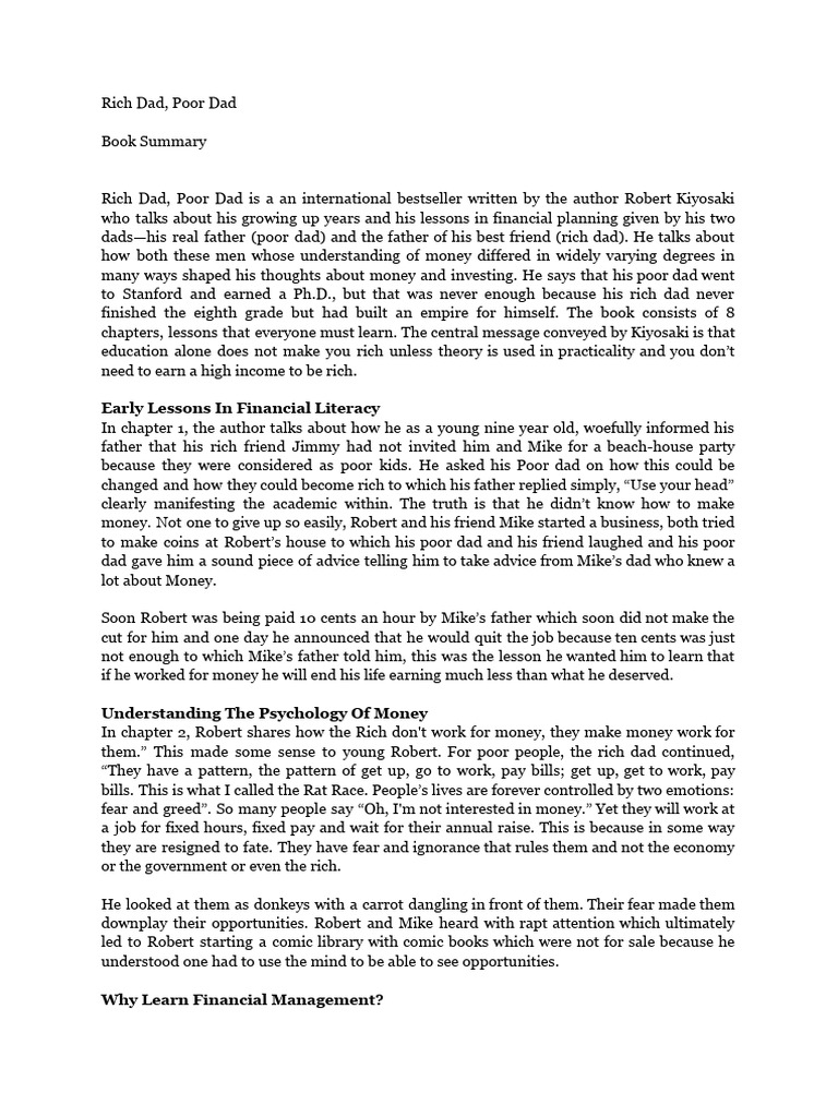Rich Dad, Poor Dad - Summary Revised | PDF | Business | Law