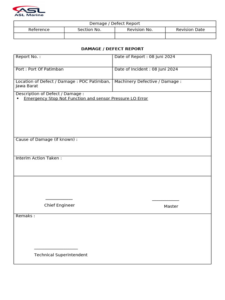 Demage Report Safety Device ME and Emergency Stop | PDF