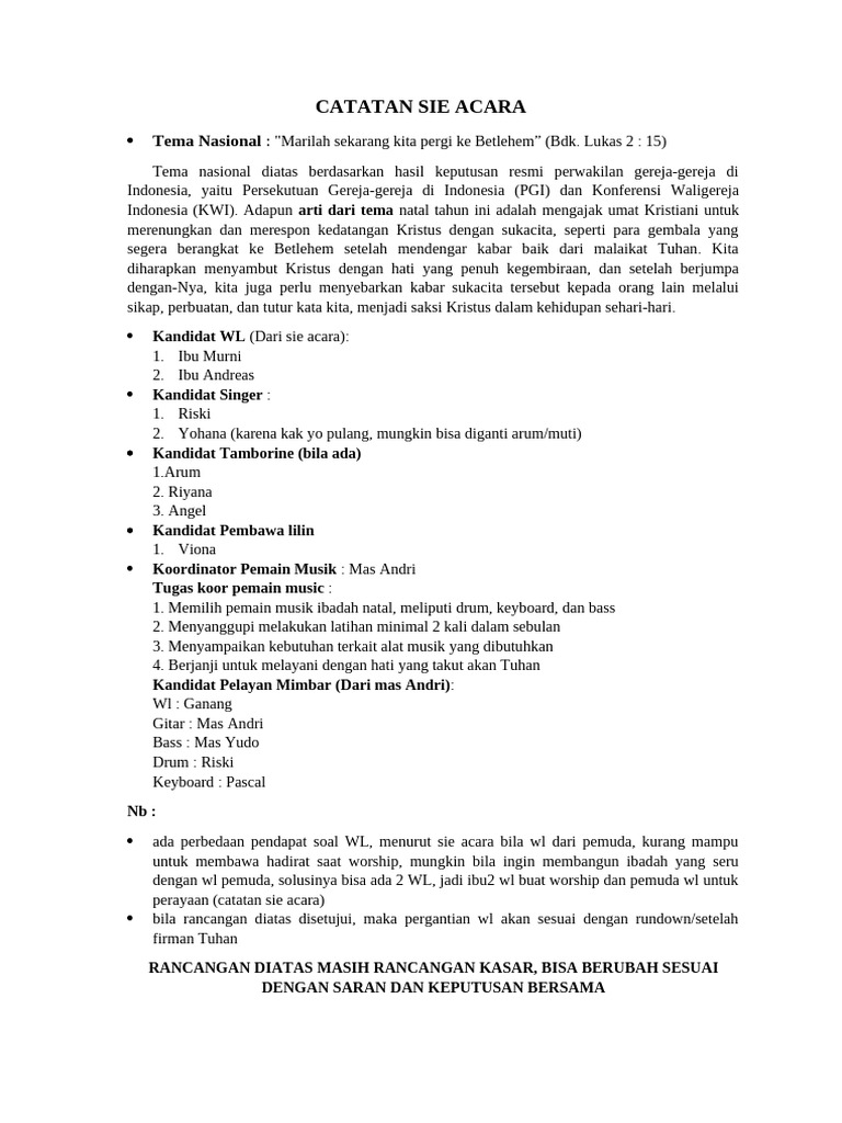 Catatan Sie Acara | PDF