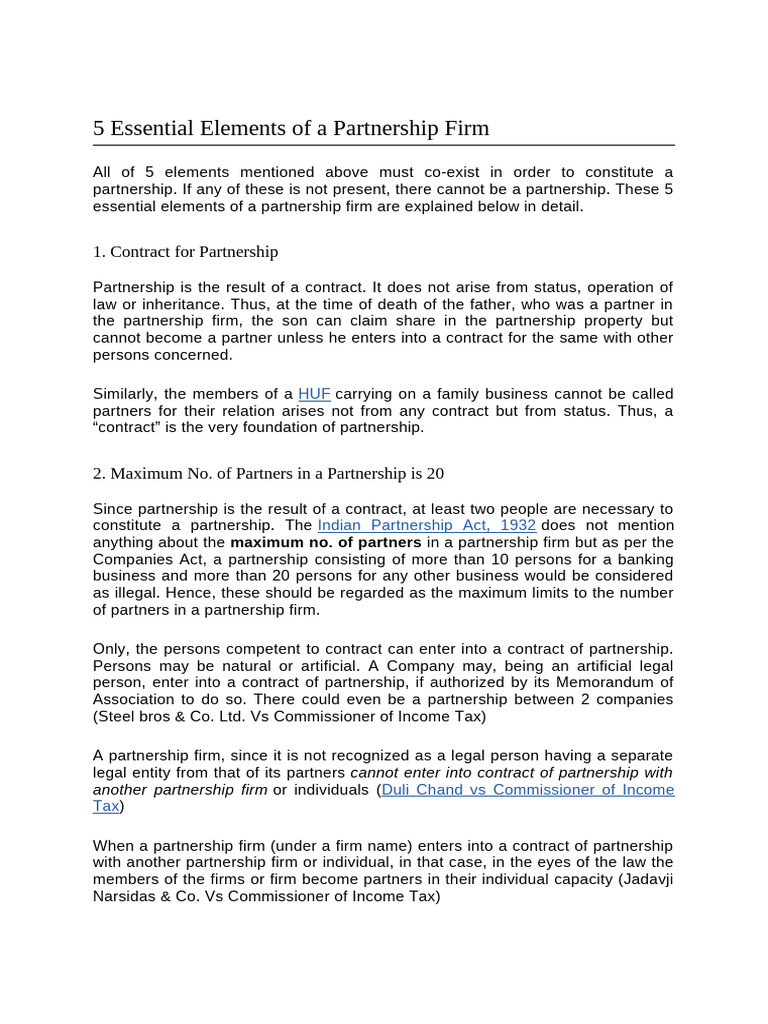 5 Essential Elements of A Partnership Firm | PDF | Partnership ...
