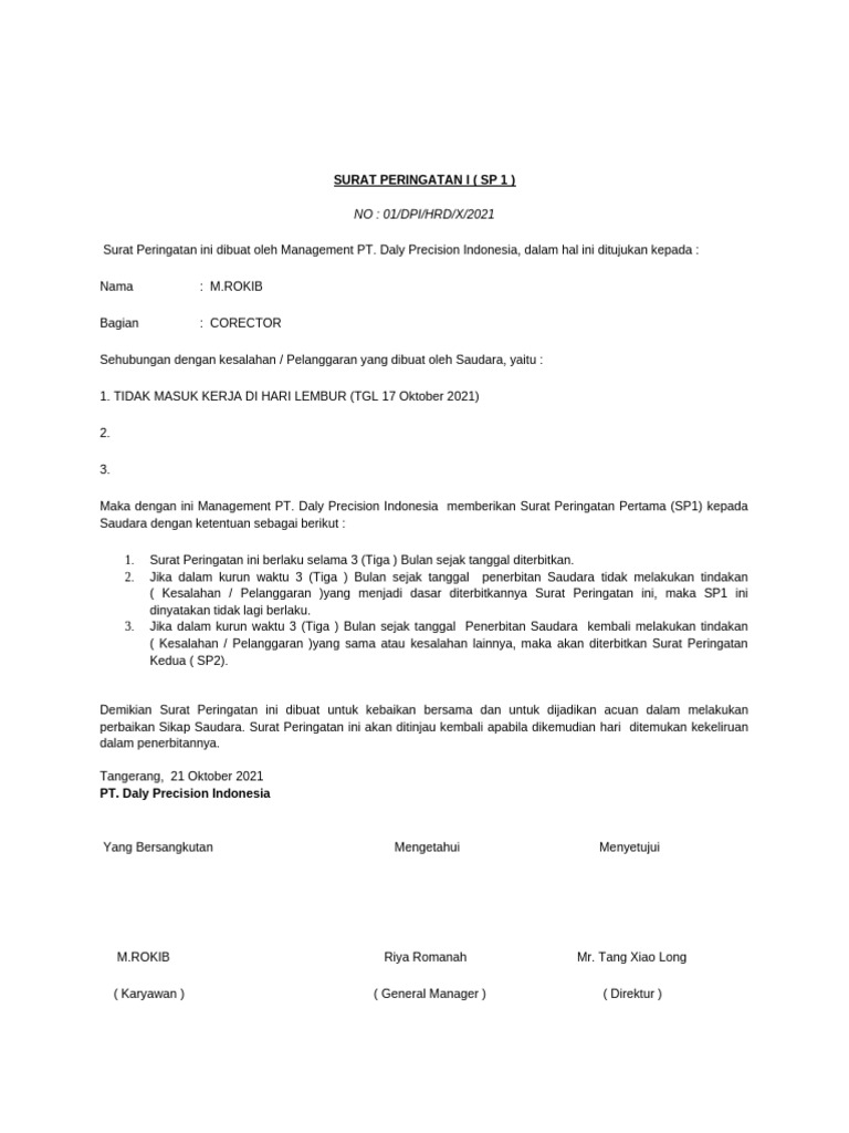 Surat Peringatan I | PDF | Bisnis | Pengelolaan Keuangan & Uang