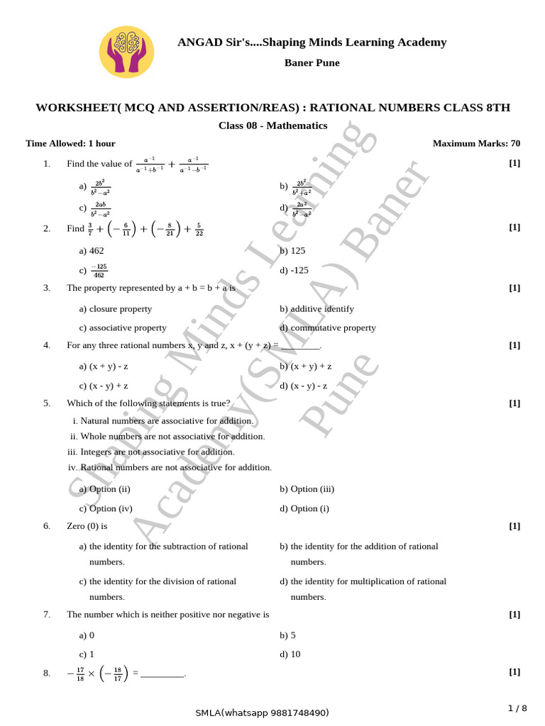 8th CBSE - Maths - Rational Numbers | PDF | Numbers | Rational Number