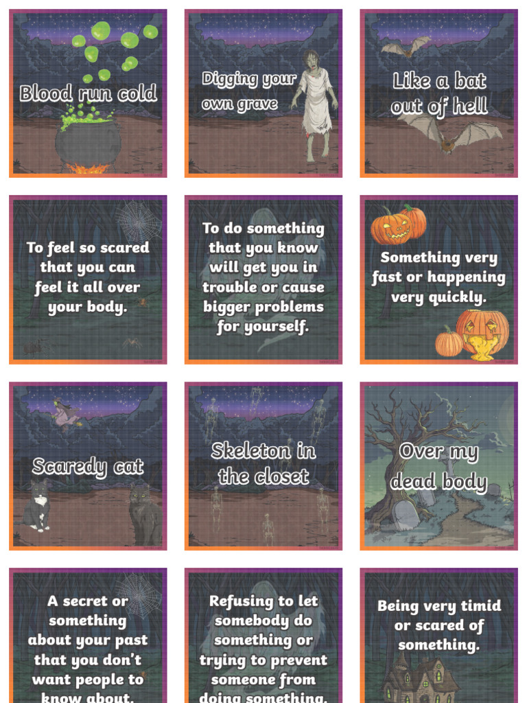 T Eal 1632465627a Esl Halloween Idiom Matching Cards Super Eco Colour | PDF